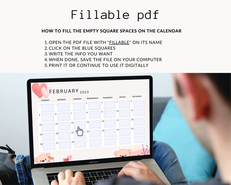 February Calendar 2023 Printable and Fillable Digital - Etsy