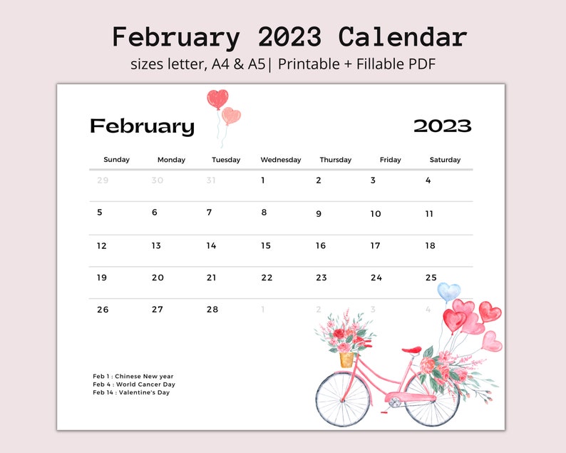 2023 February Calendar Printable and Fillable Digital - Etsy