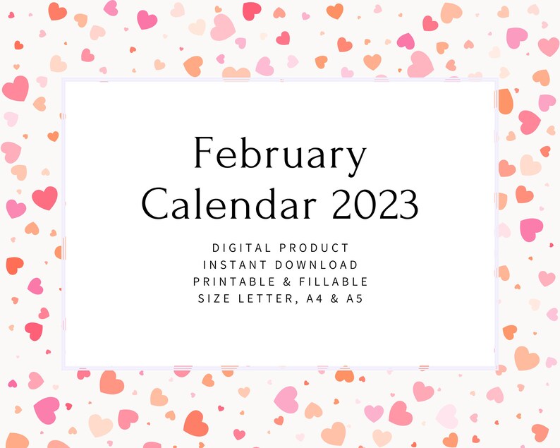 February Calendar 2023 Printable and Fillable Digital - Etsy
