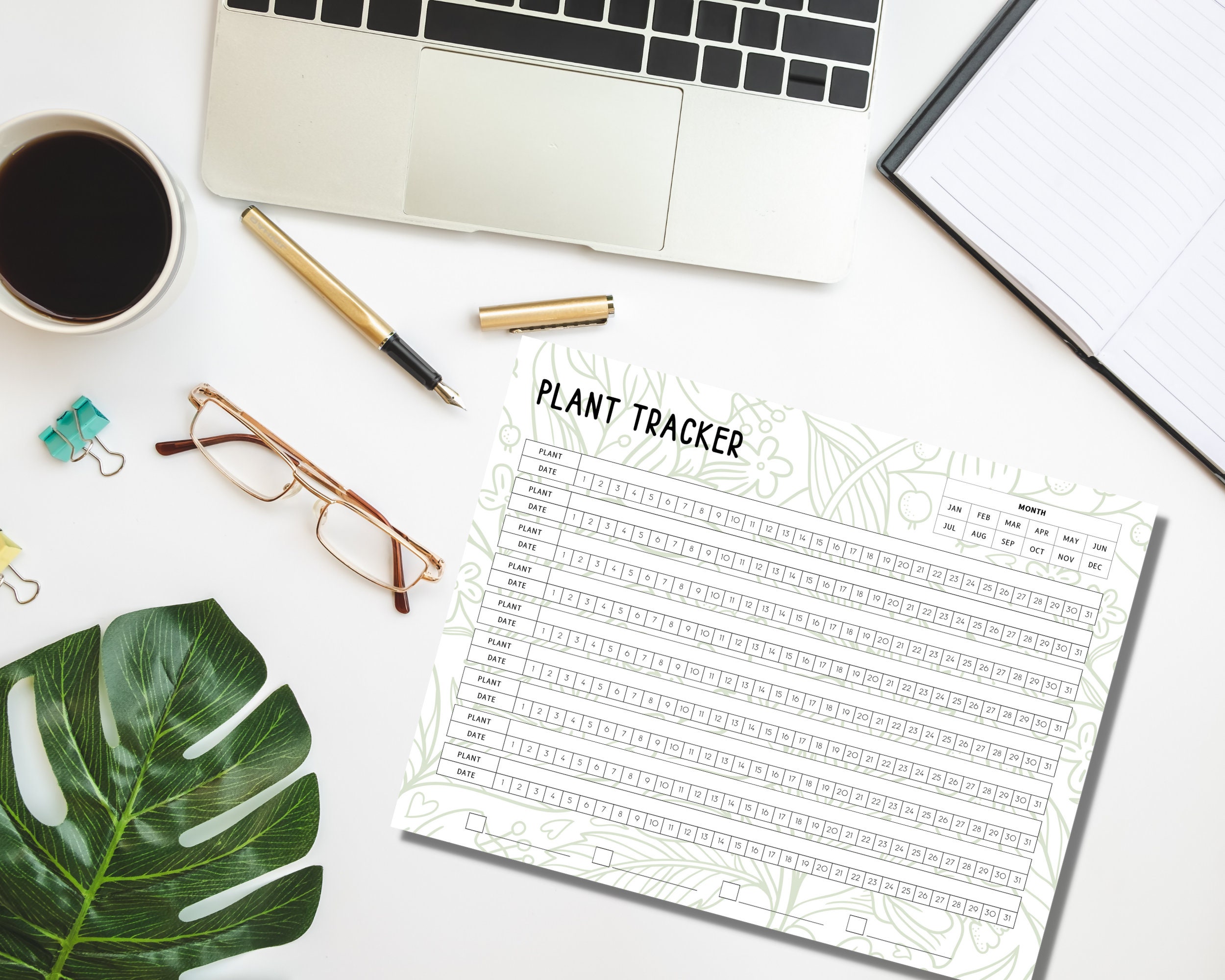 Printable Plant Tracker, Green | Write on PDF, Sizes A3, A4, A5 ...