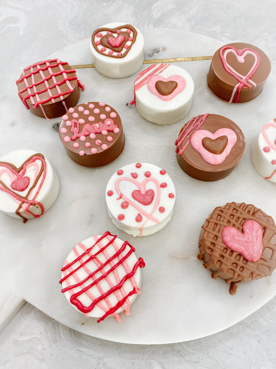 60 Valentines Dipped & Decorated Oreo Cookie Assortment, Themed, White ...