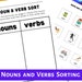 Nouns and Verbs Sorting Worksheets Kindergarten 1st First Grade ...