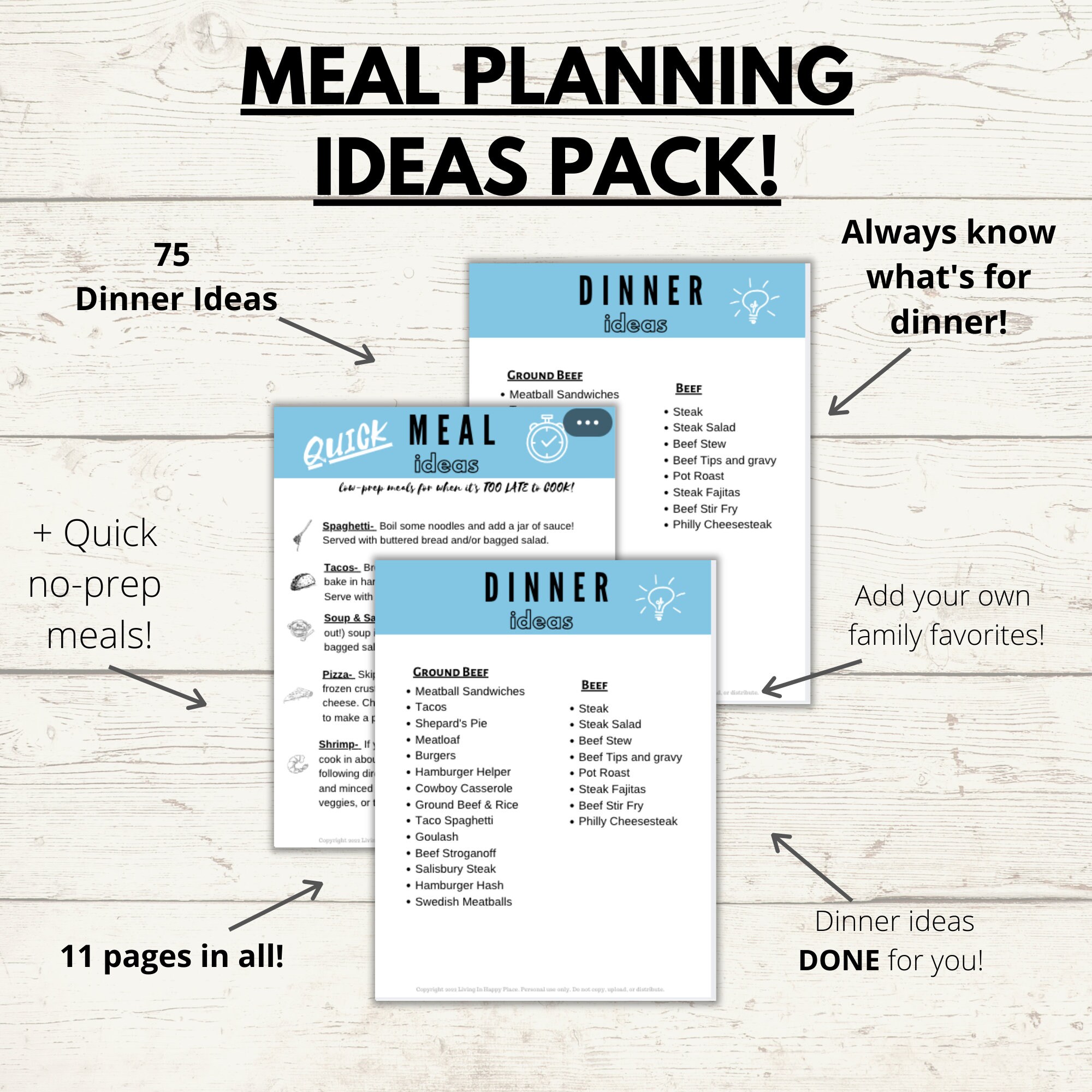 Meal Plan Ideas, Colorful Printable List of Ideas to Fill Your Meal ...