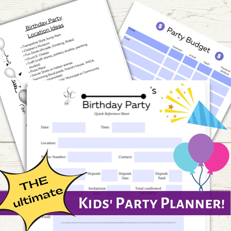 Kids Birthday Party Planner, Instant Digital Download Printable Party ...