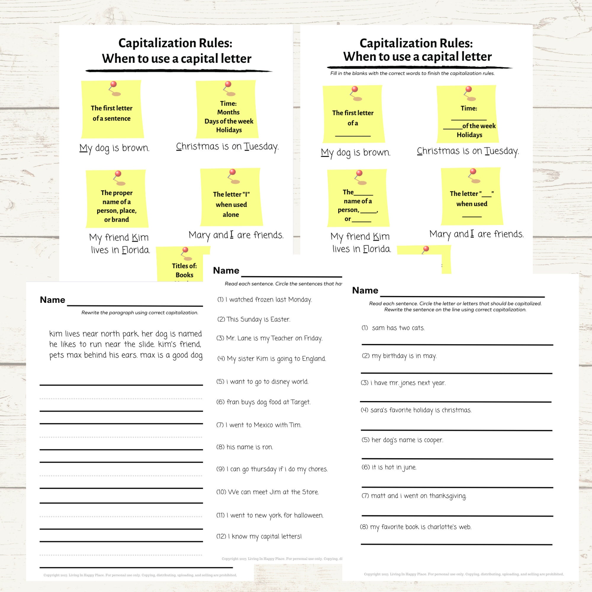 Capitalization Worksheets Printable Homeschool or Classroom Teacher ...
