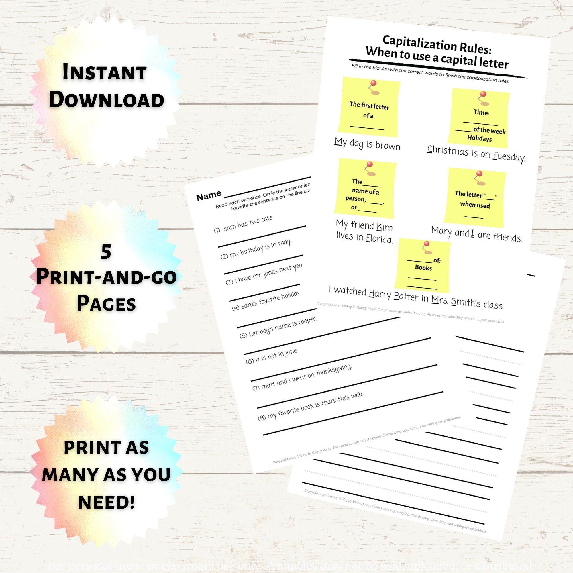 Capitalization Worksheets Printable Homeschool or Classroom Teacher ...