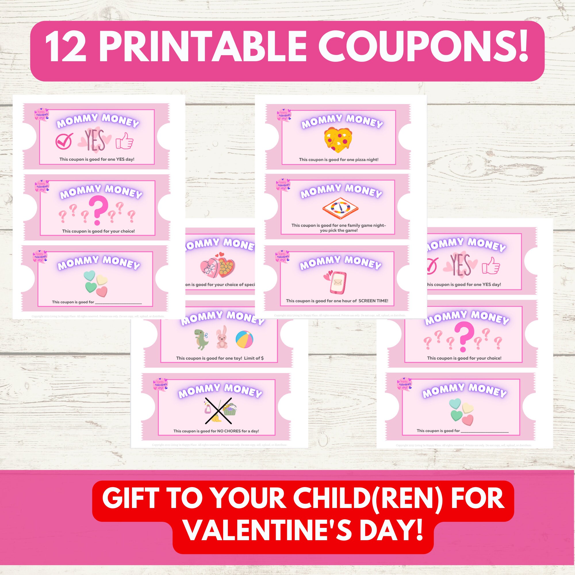 Printable Valentine Coupon Book From Mom to Kids, Valentine's Day Gift ...