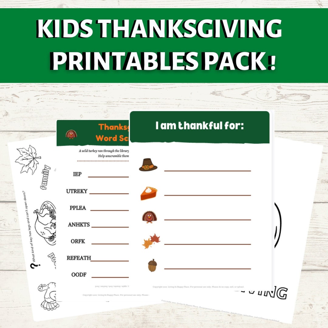 Kids Thanksgiving Printable Activities Bundle, Thanksgiving Placemat ...