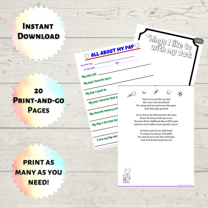 Father's Day Printable Bundle | All About My Dad Pap Card | Handprint ...