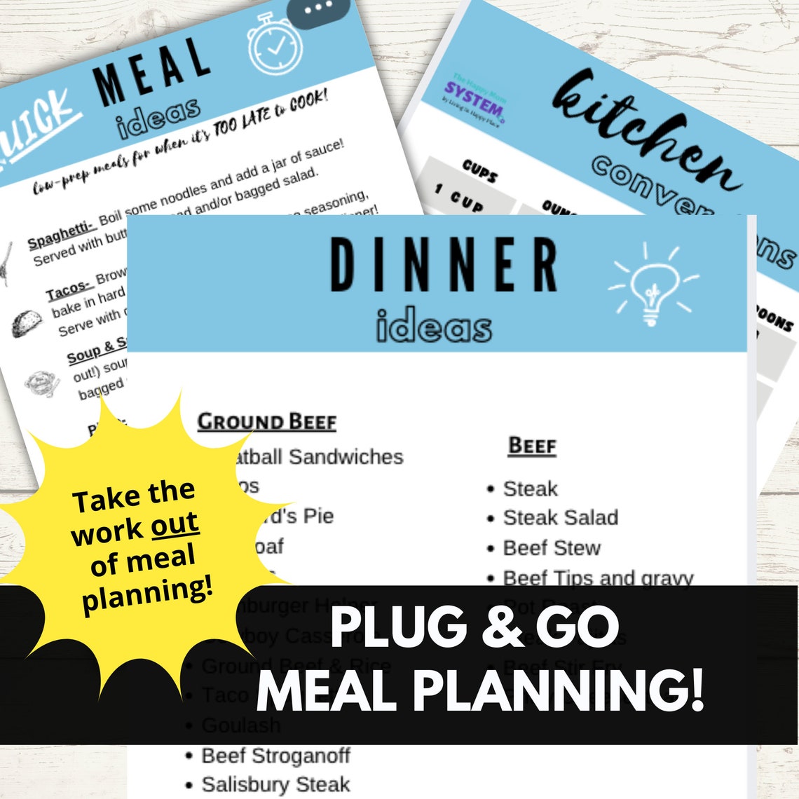 Meal Plan Ideas, Colorful Printable List of Ideas to Fill Your Meal ...