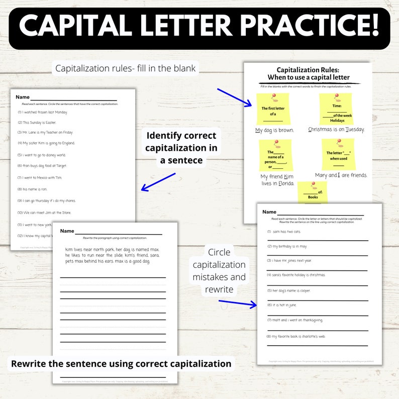 Capitalization Worksheets Printable Homeschool or Classroom Teacher ...