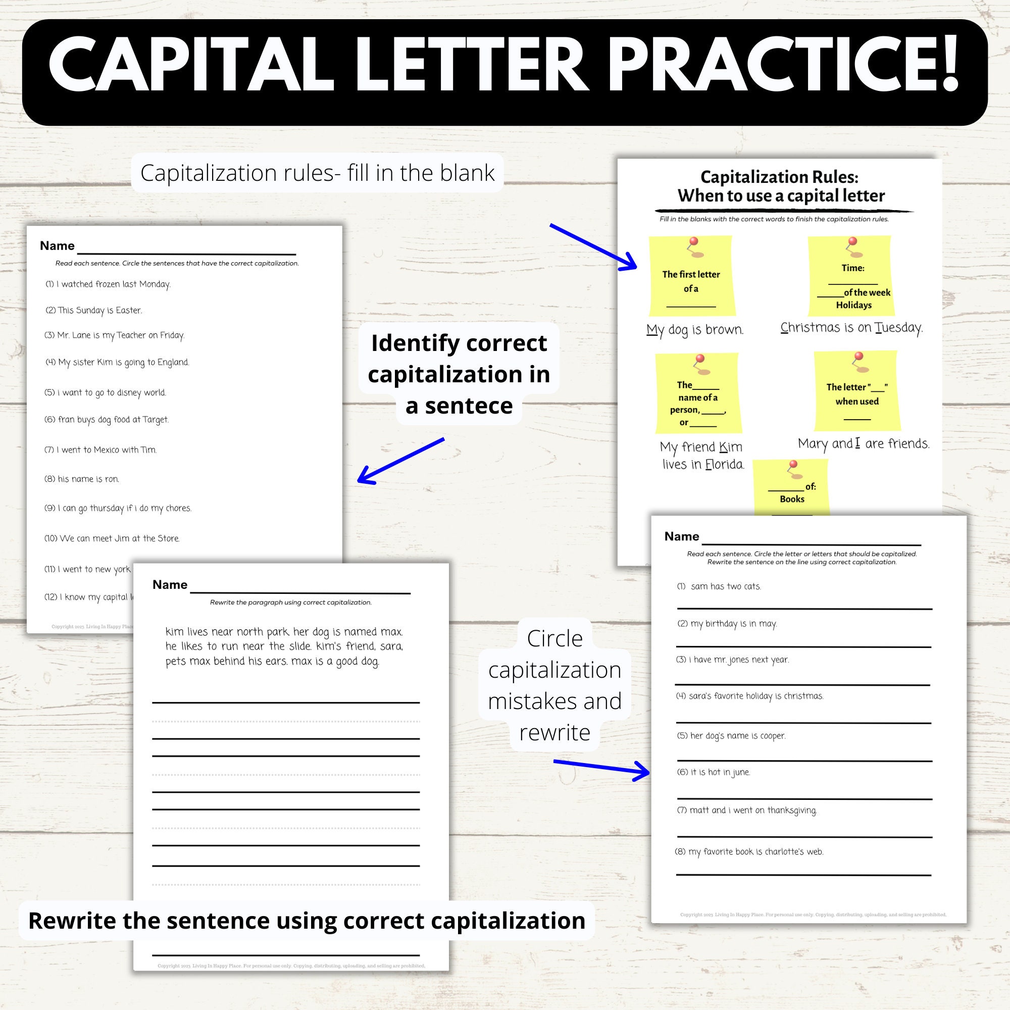 Capitalization Worksheets Printable Homeschool or Classroom Teacher ...