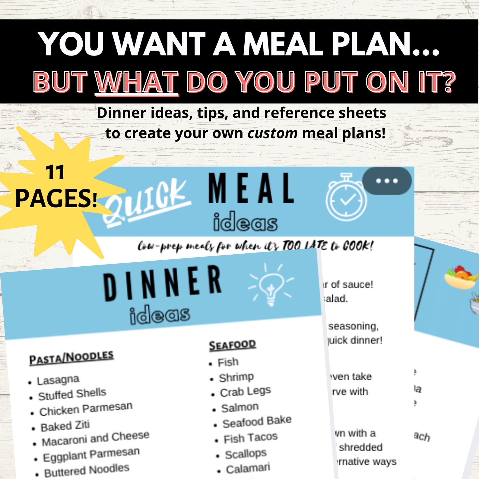 Meal Plan Ideas, Colorful Printable List of Ideas to Fill Your Meal ...