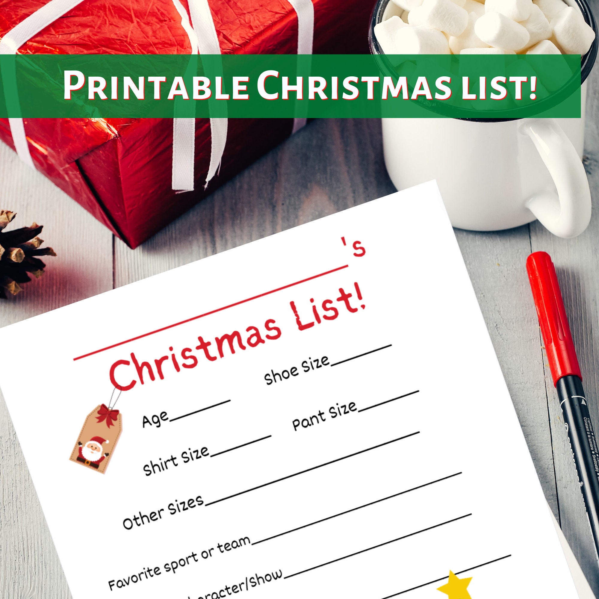 Printable Christmas Gift Wish List for Kids. List for Santa. Instant ...