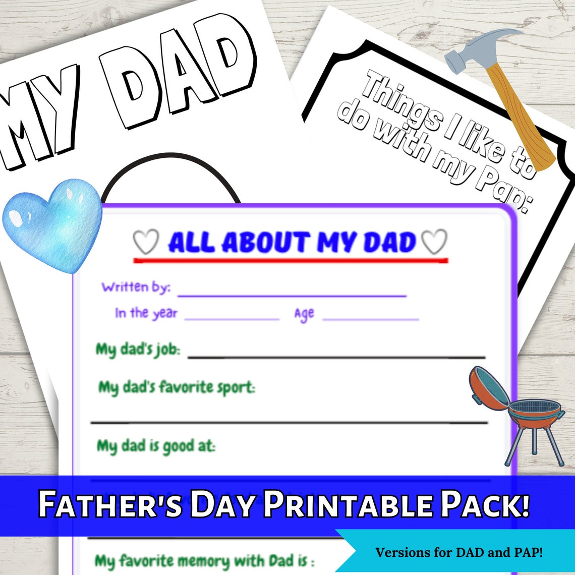 Father's Day Printable Bundle | All About My Dad Pap Card | Handprint ...