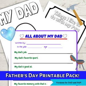 Father's Day Printable Bundle | All About My Dad Pap Card | Handprint ...