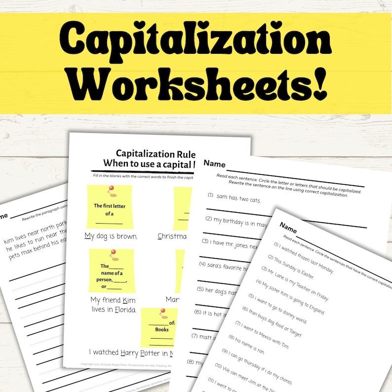 Capitalization Worksheets Printable Homeschool or Classroom Teacher ...