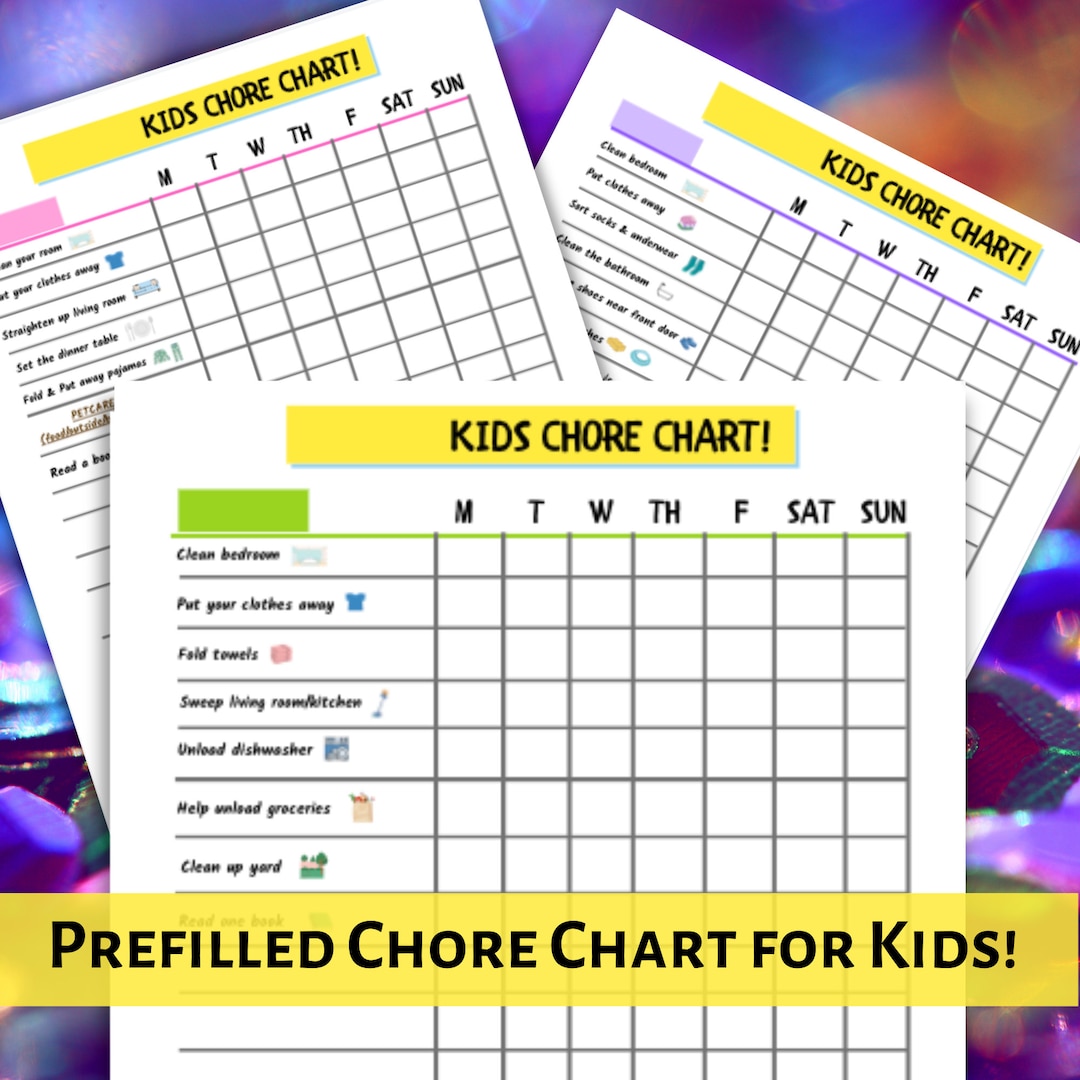 Kids Chore Chart for Kids Printable, Colorful With Pictures and Words ...