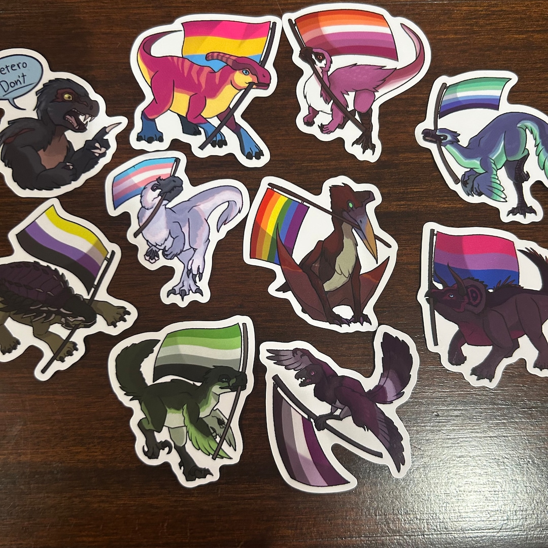 Pride Flag Dinosaur Stickers - Etsy