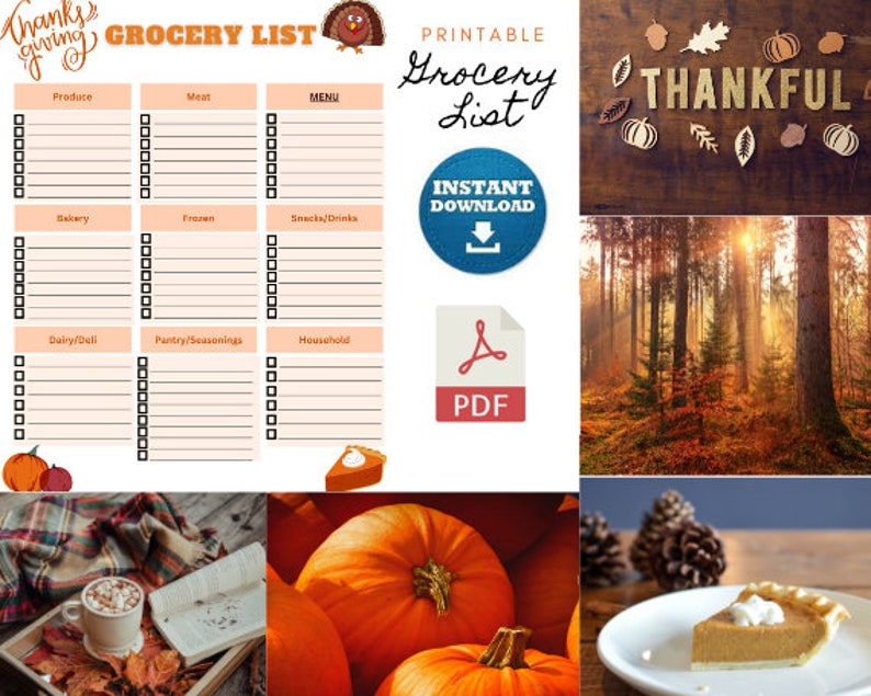 Thanksgiving Grocery List Printable Weekly Menu Planner Grocery List ...