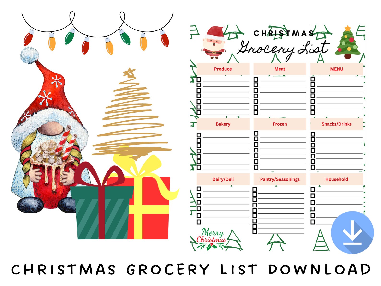 Christmas Grocery List Printable Weekly Menu Planner - Etsy