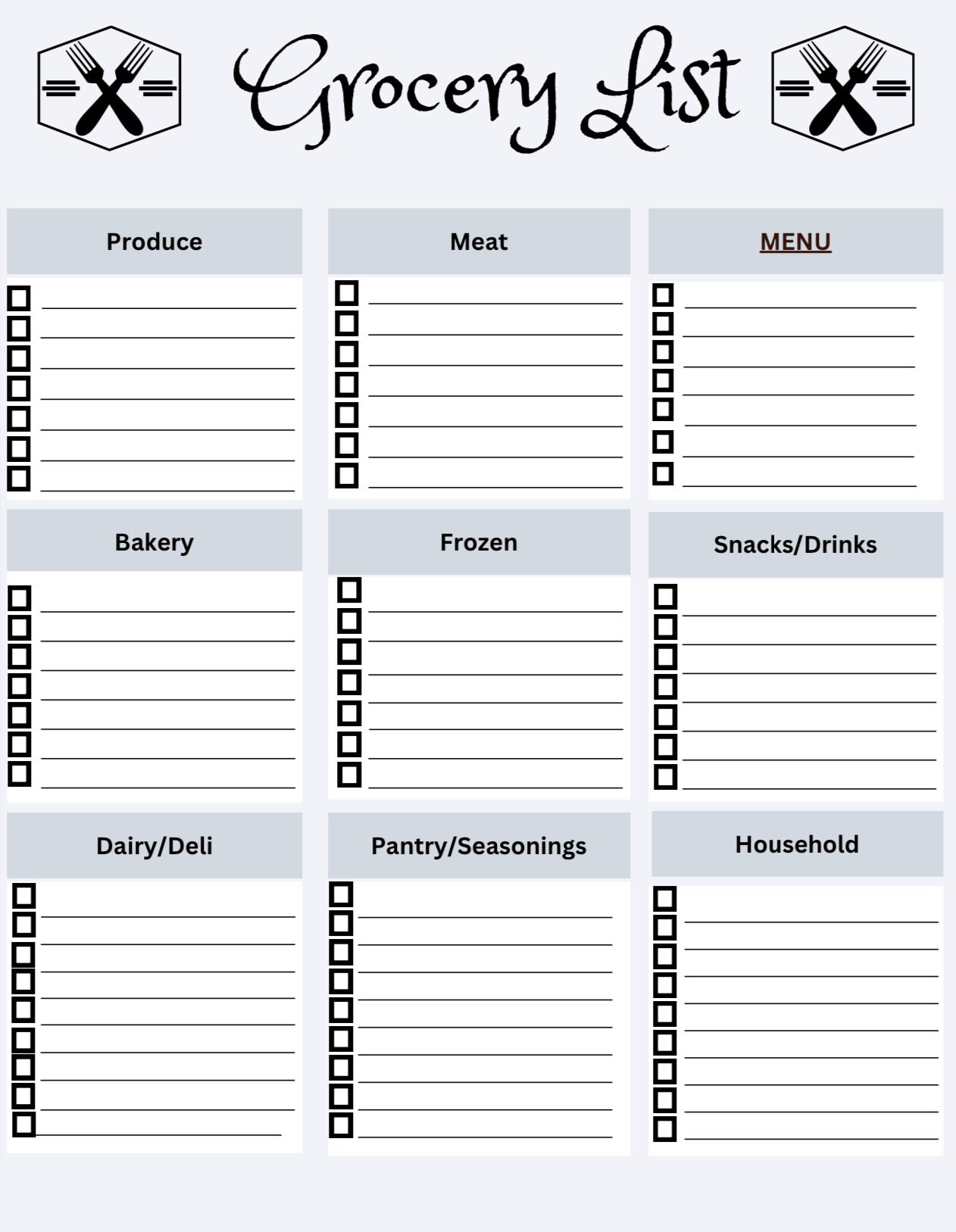 Grocery List Printable | Weekly Menu Planner | Grocery List Template ...