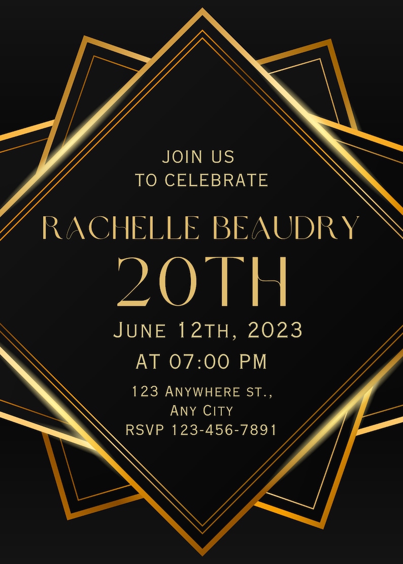 25-pack Black and Gold Elegant Birthday Party Invitations Printed W ...