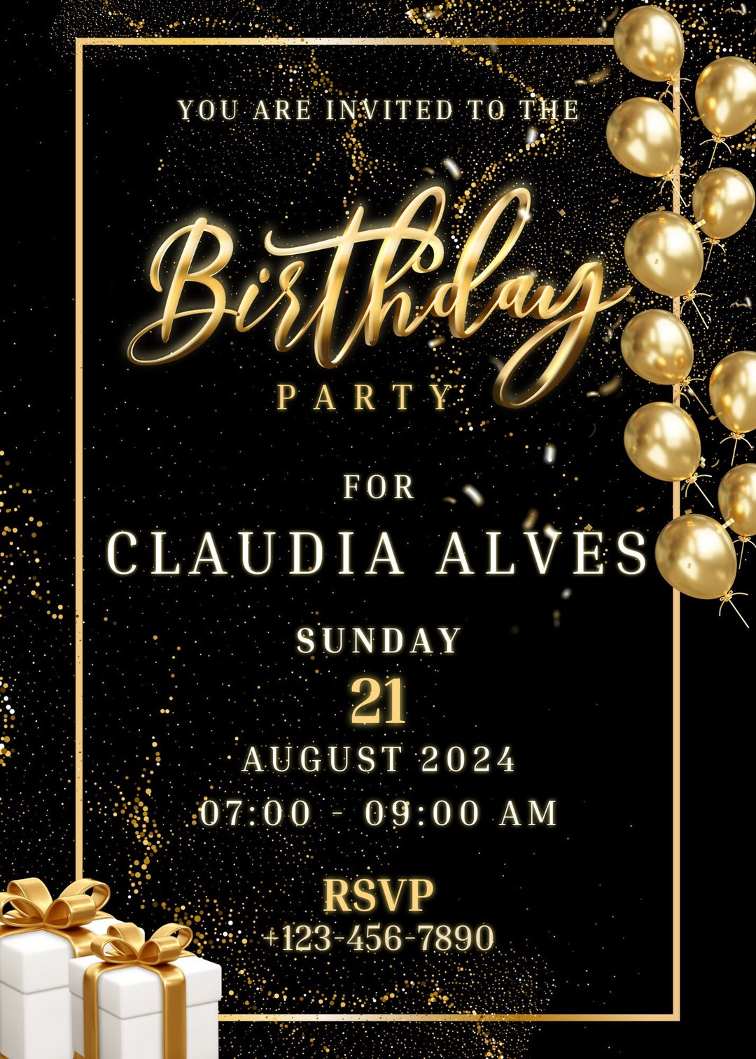 25-pack Black and Gold Elegant Birthday Party Invitations Printed W ...