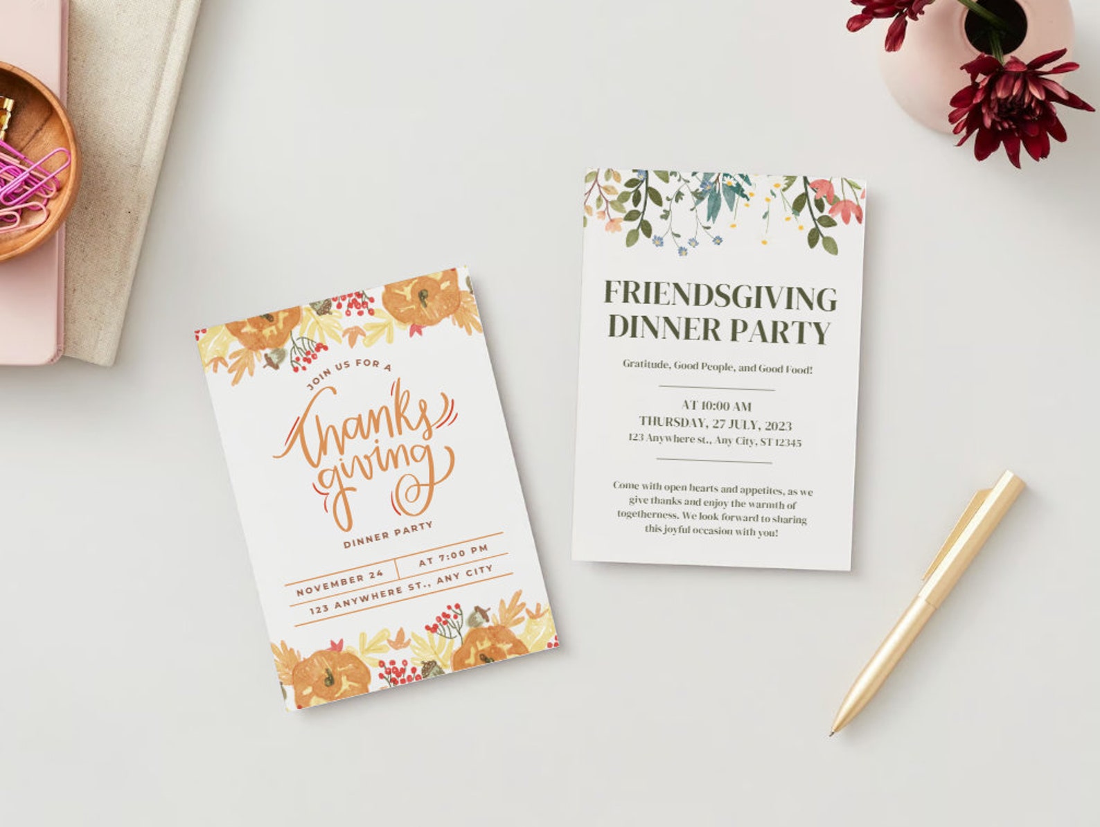 25-pack Thanksgiving and Friendsgiving Invitations Printed W/ Envelopes ...