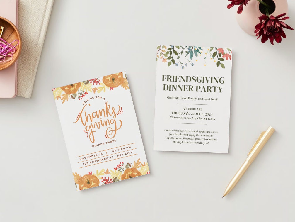 25-pack Thanksgiving and Friendsgiving Invitations Printed W/ Envelopes ...