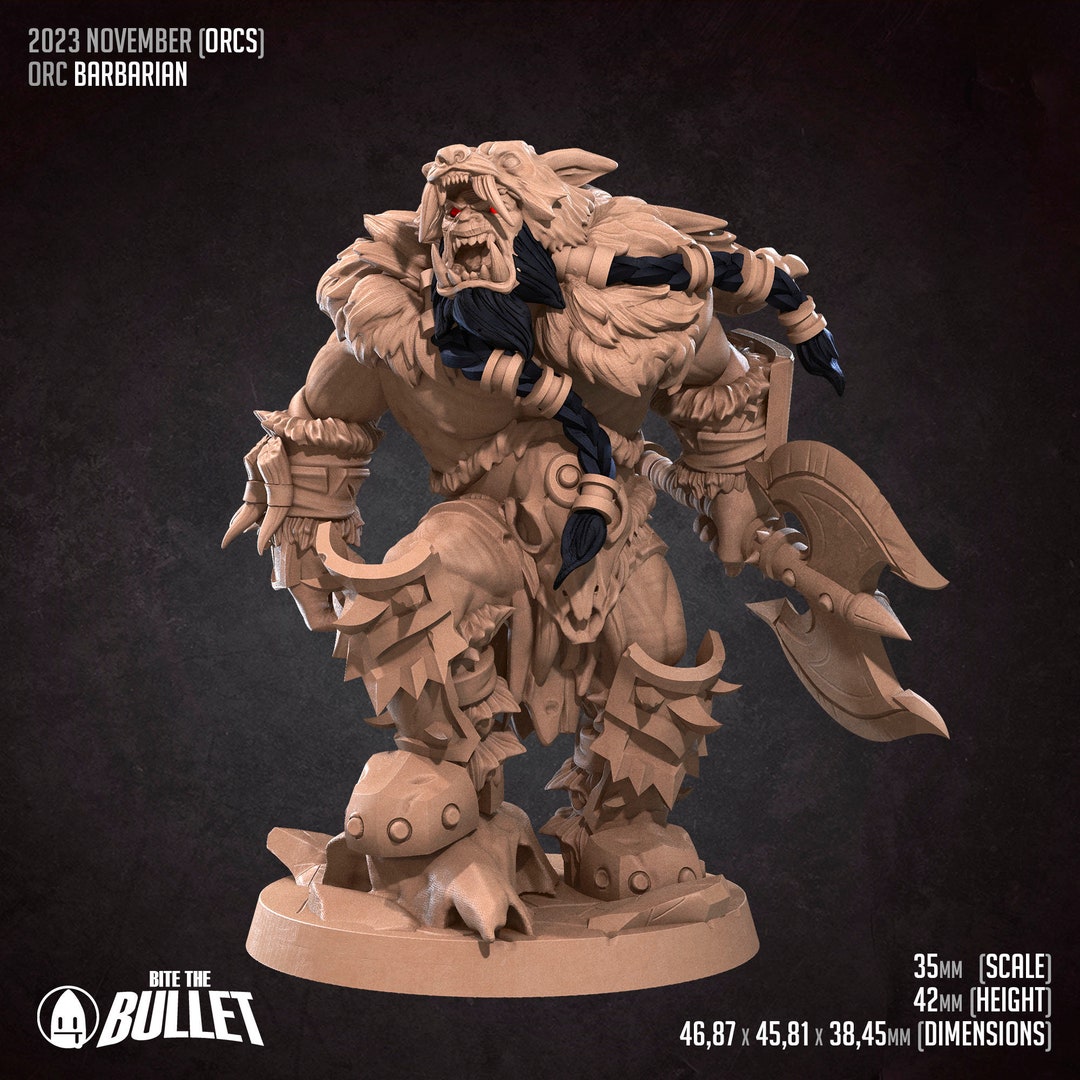 Orc Barbarian Bite the Bullet 35mm Scale Resin Printed Tabletop RPG ...
