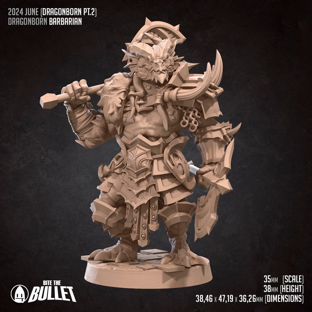 Dragonborn Barbarian Bite the Bullet 35mm Scale Resin Printed Tabletop ...