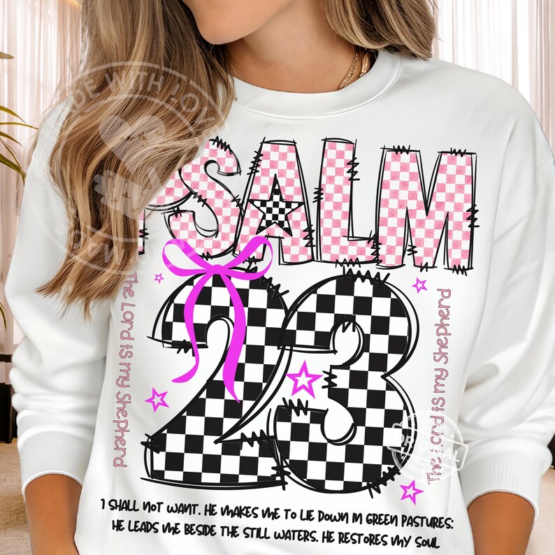 Psalm 23 PNG, Pink Checkered Christian Design, Bible Verse Shirt ...