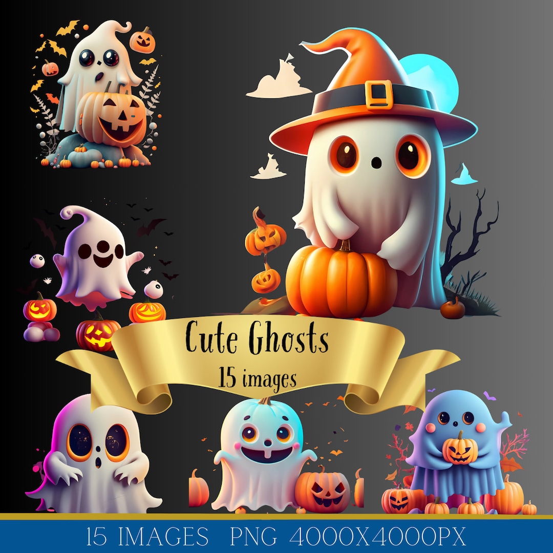Cute Halloween Ghosts Clip Art Bundle Png, Halloween Spooky Ghost ...