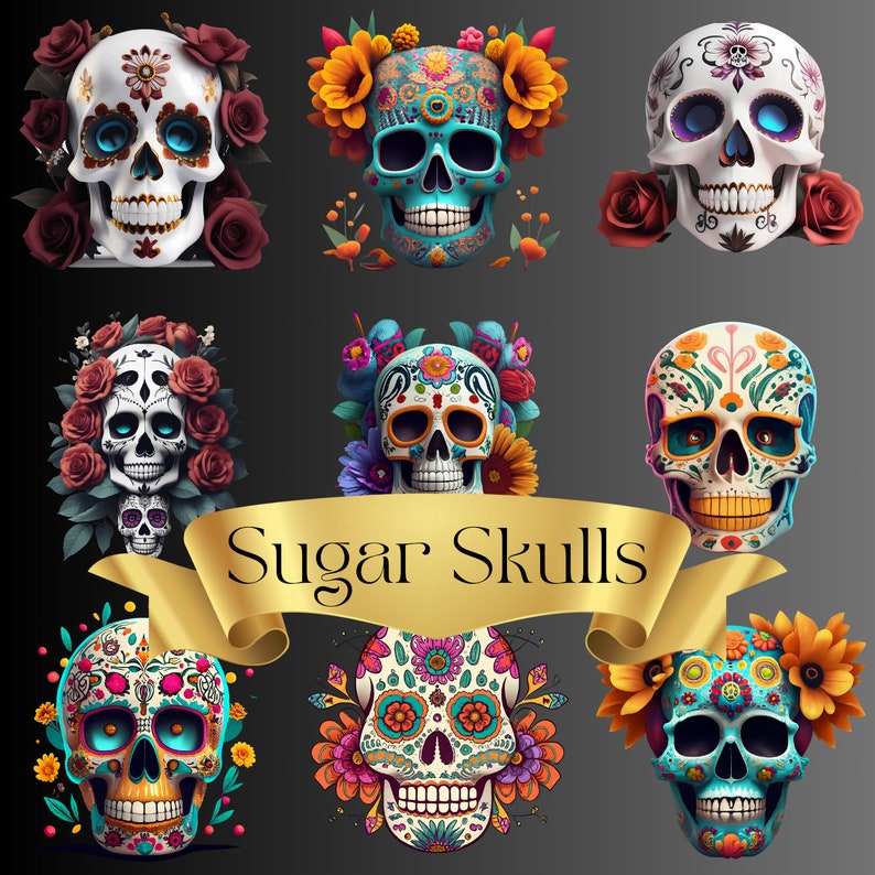 Dia De Los Muertos Clipart Bundle Png, 24 Images, Sugar Skull Digital ...