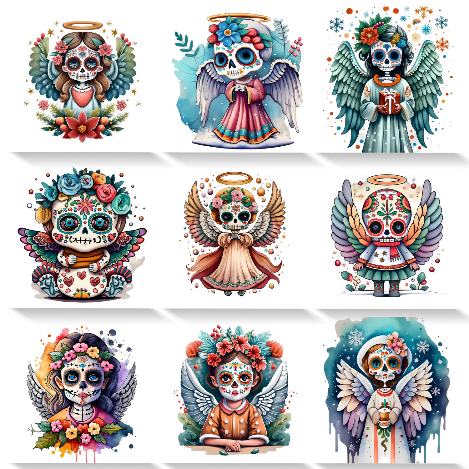 Dia De Los Muertos Christmas Clipart Bundle Png, 24 Images, Sugar Skull ...