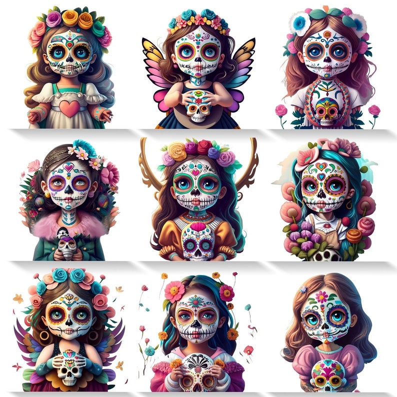 Dia De Los Muertos Clipart Bundle Png, Cute Chibi Dolls, 24 Images ...