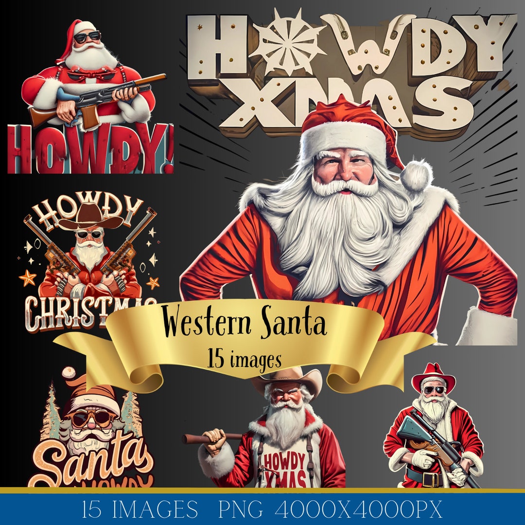 Western Santa Claus Clip Art Bundle Png, Cowboy Santa Clipart, 16 ...