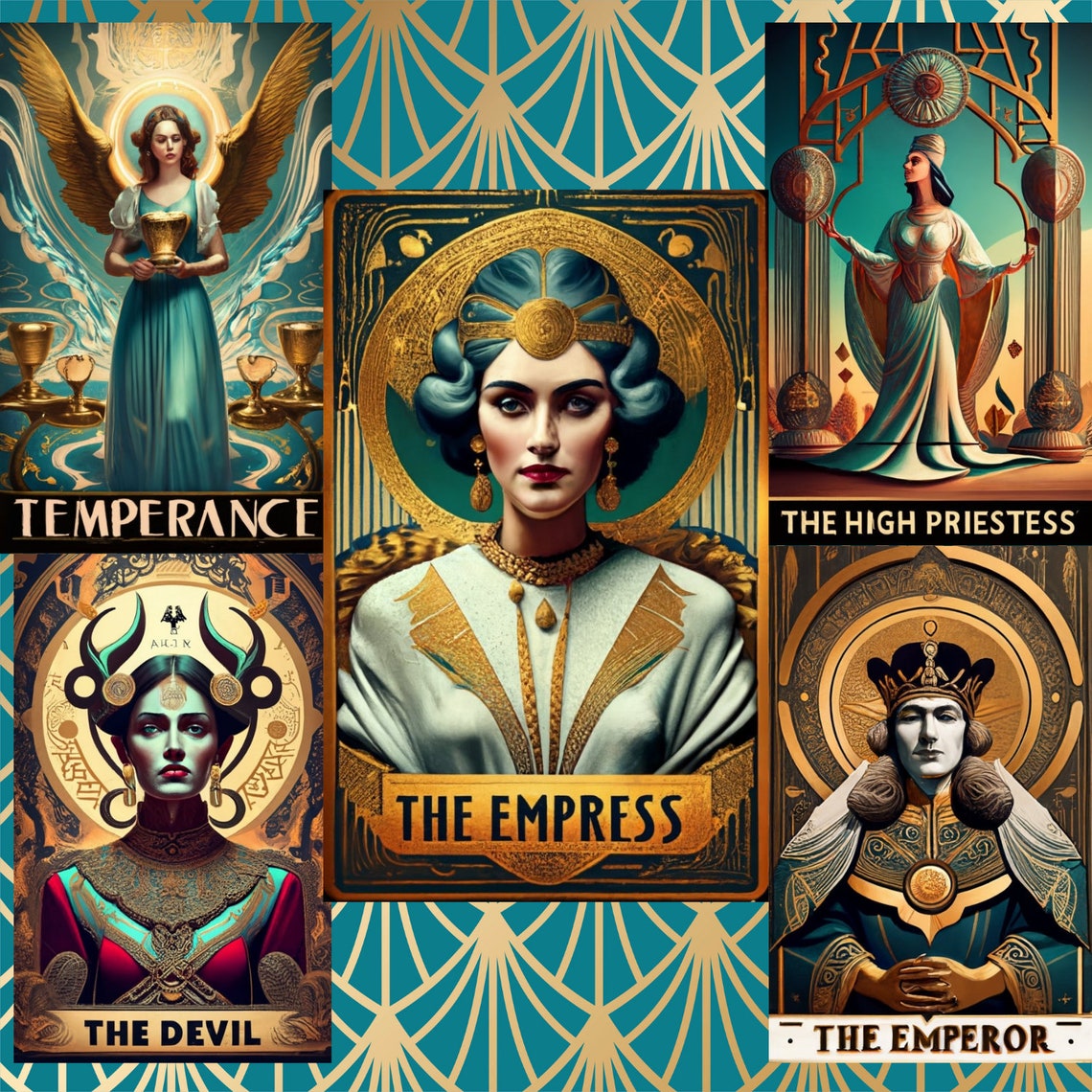 Major Arcana Tarot Cards, Art-deco Style Tarot Cards, Retro Tarot Deck ...
