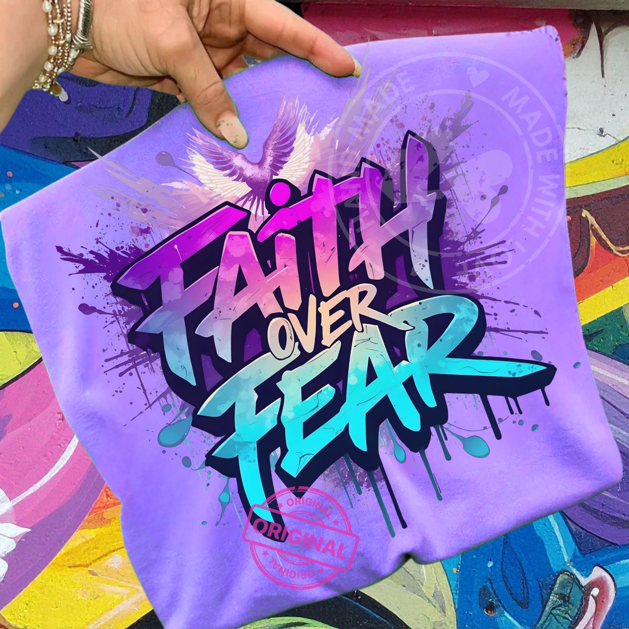 Faith Over Fear Christian Graffiti PNG, Pastel Spray Paint Bible Verse ...