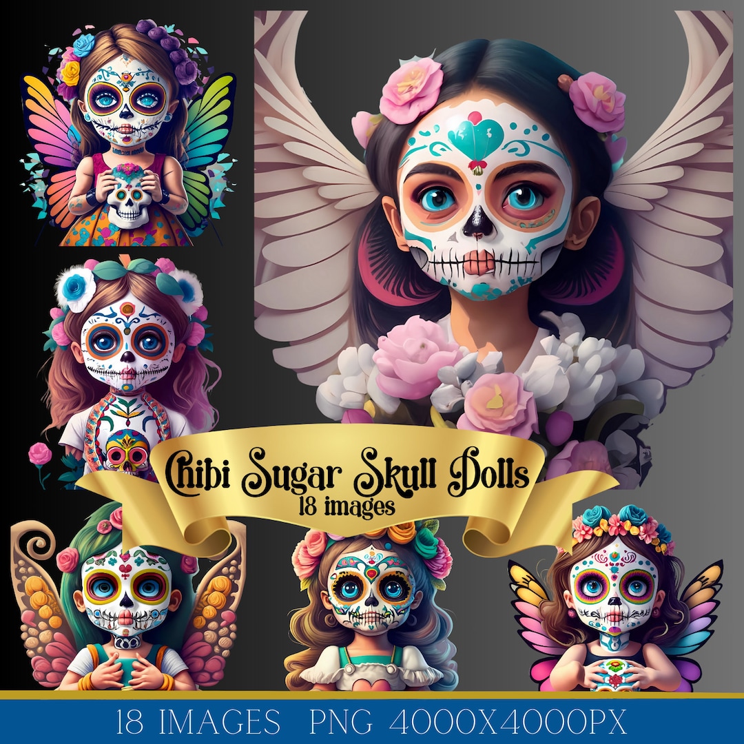 Dia De Los Muertos Clipart Bundle Png, Cute Chibi Dolls, 24 Images ...