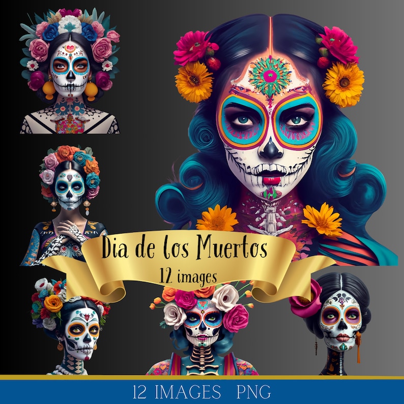 Dia De Los Muertos Clipart Bundle Png Catrina Calavera 12 - Etsy