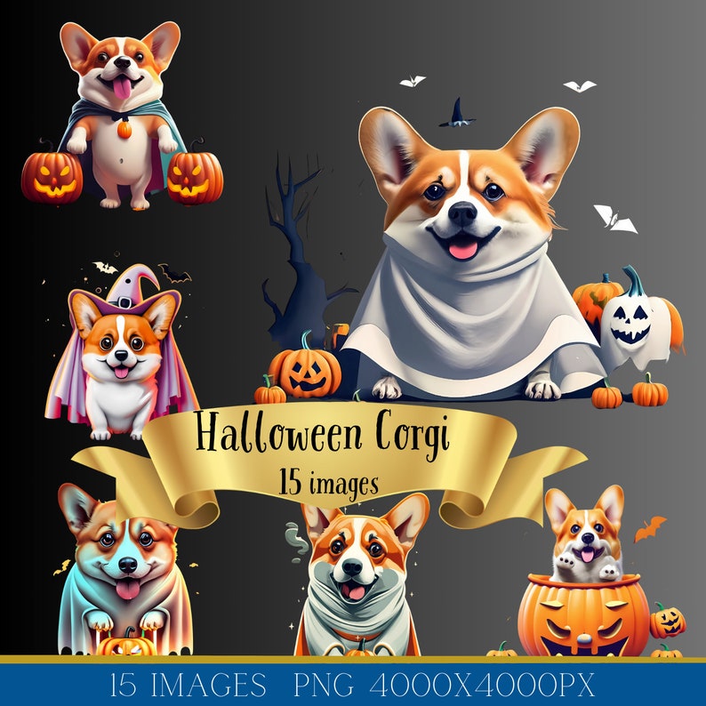 Cute Halloween Corgis Clip Art Bundle Png, Halloween Spooky Corgi ...