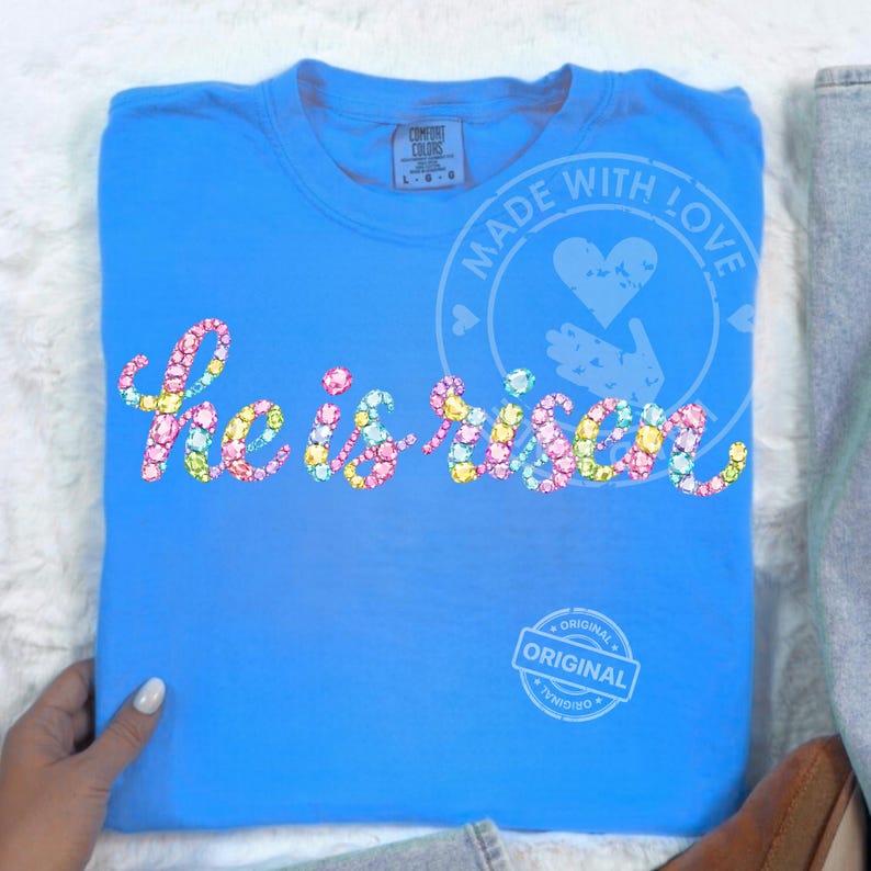 He is Risen Rhinestone Text PNG, Pastel Easter Christian Faith Shirt ...