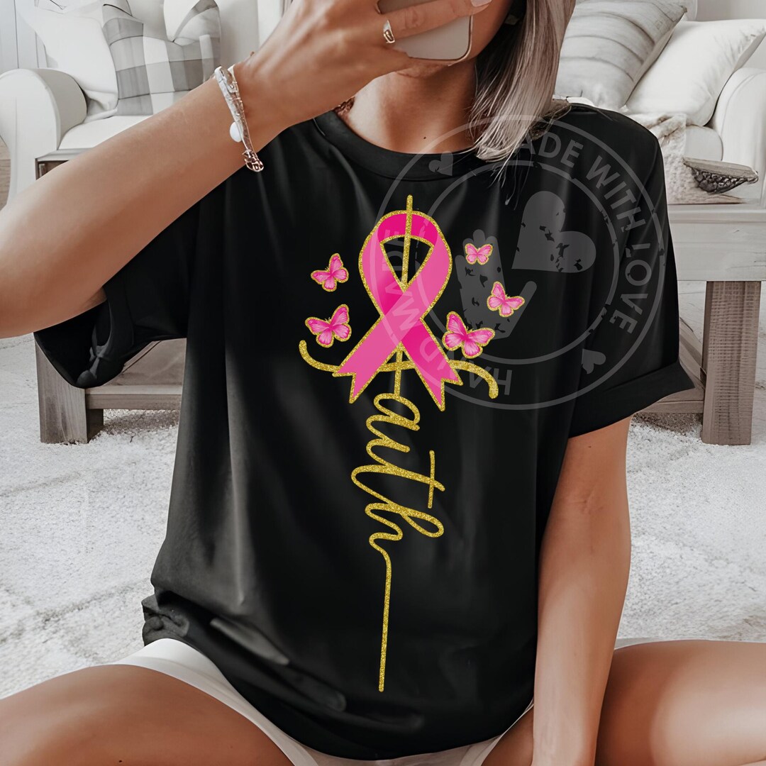 Faith Breast Cancer Awareness PNG, Pink Ribbon With Butterflies and ...