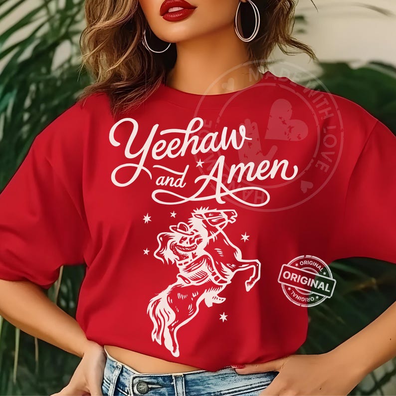 Yeehaw and Amen PNG: Western Christian Cowgirl Horse Clipart (digital ...