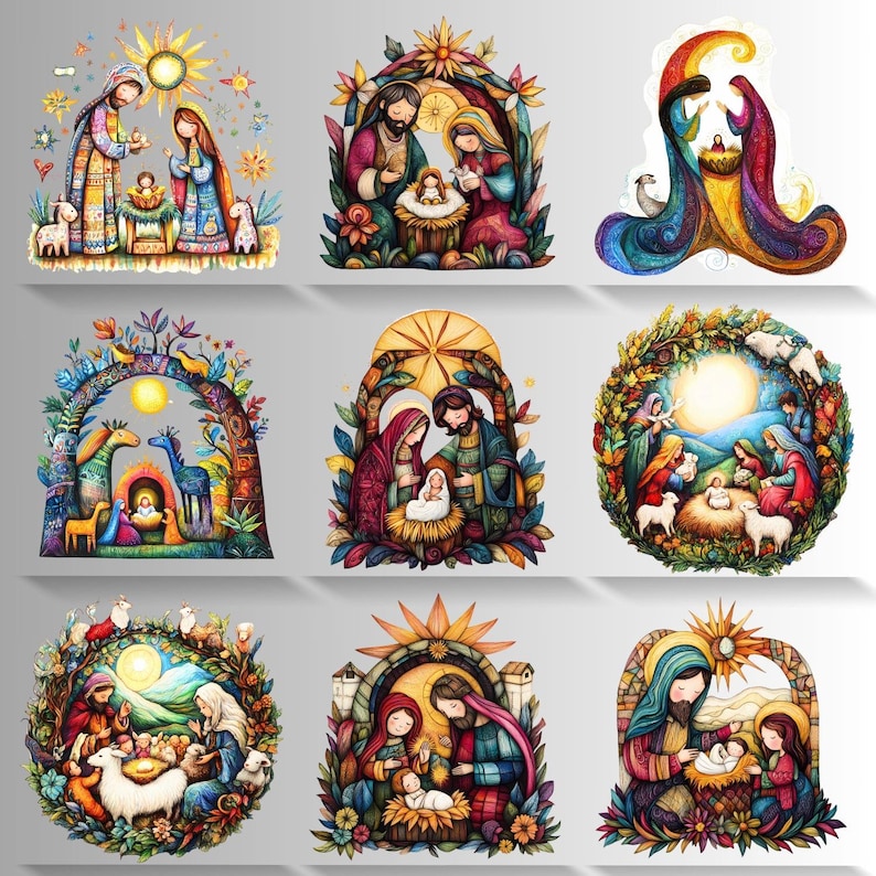 Colorful Nativity Scene Clip Art Bundle, Christmas PNG for Sublimation ...