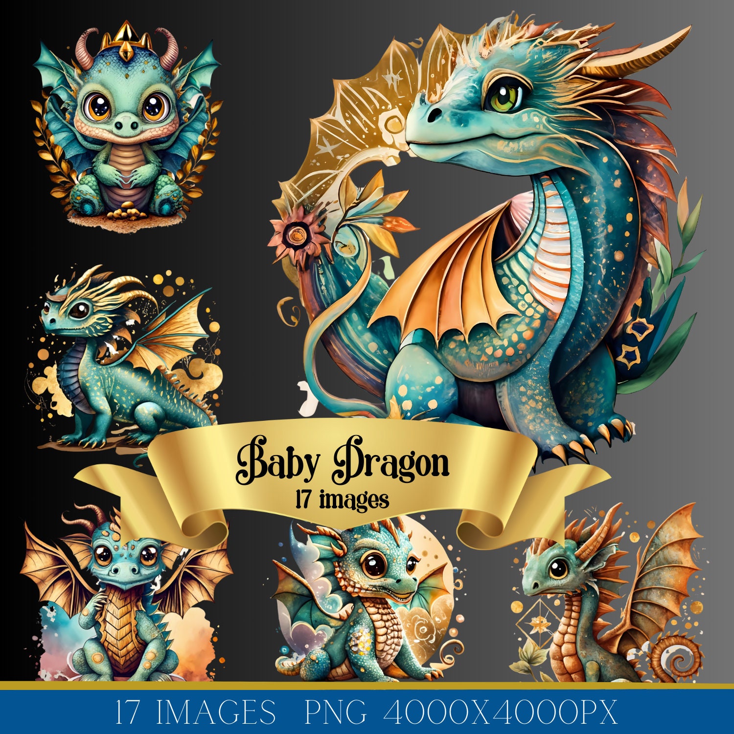 Junk Journal Baby Dragon Clip Art Bundle Png, Enchanted Dragons ...