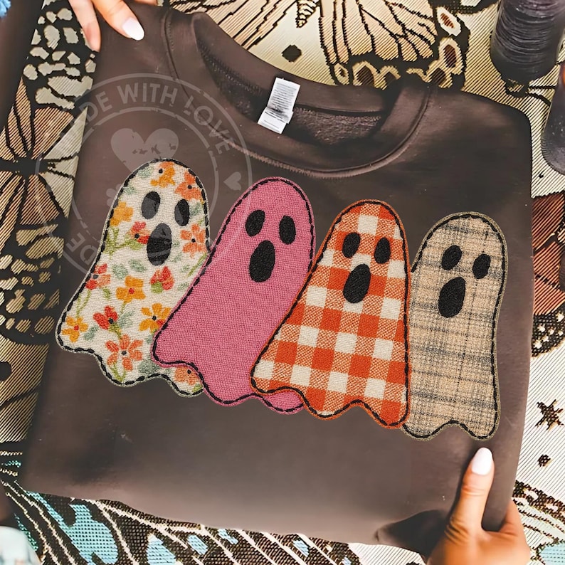Cottagecore Plaid Ghosts PNG | Vintage Fabric Stitch 3D Halloween ...