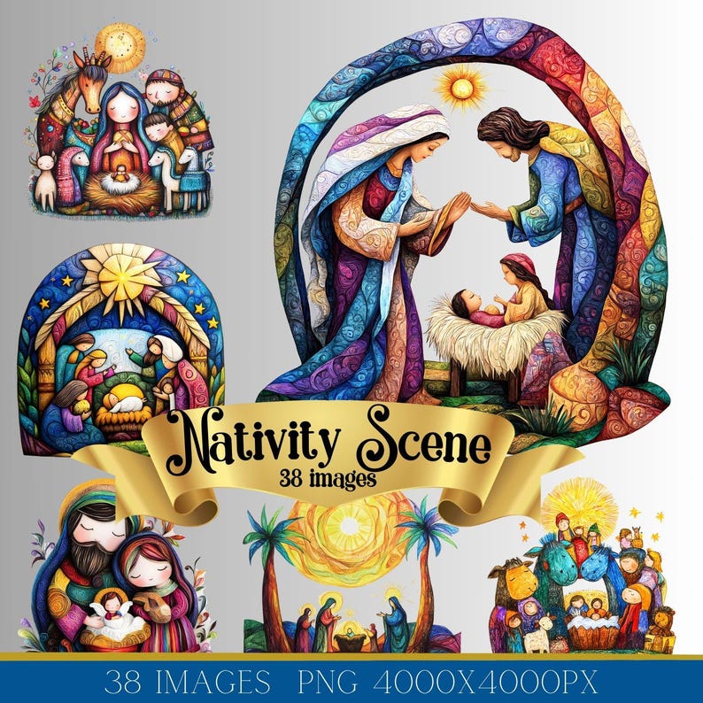 Colorful Nativity Scene Clip Art Bundle, Christmas PNG for Sublimation ...